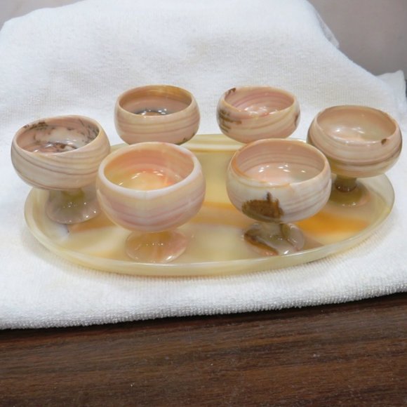Dining | Onyx Stone Goblets On Tray 7piece Set Unique In Color And ...